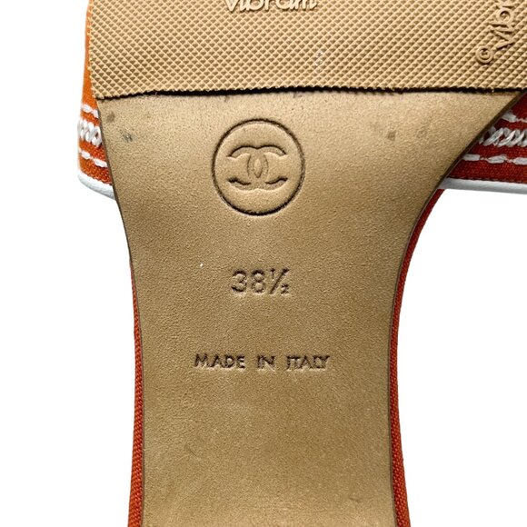 CHANEL | Shoes | Chanel Vintage Jacquard Logo Sandals 385 Us7 Orange ...
